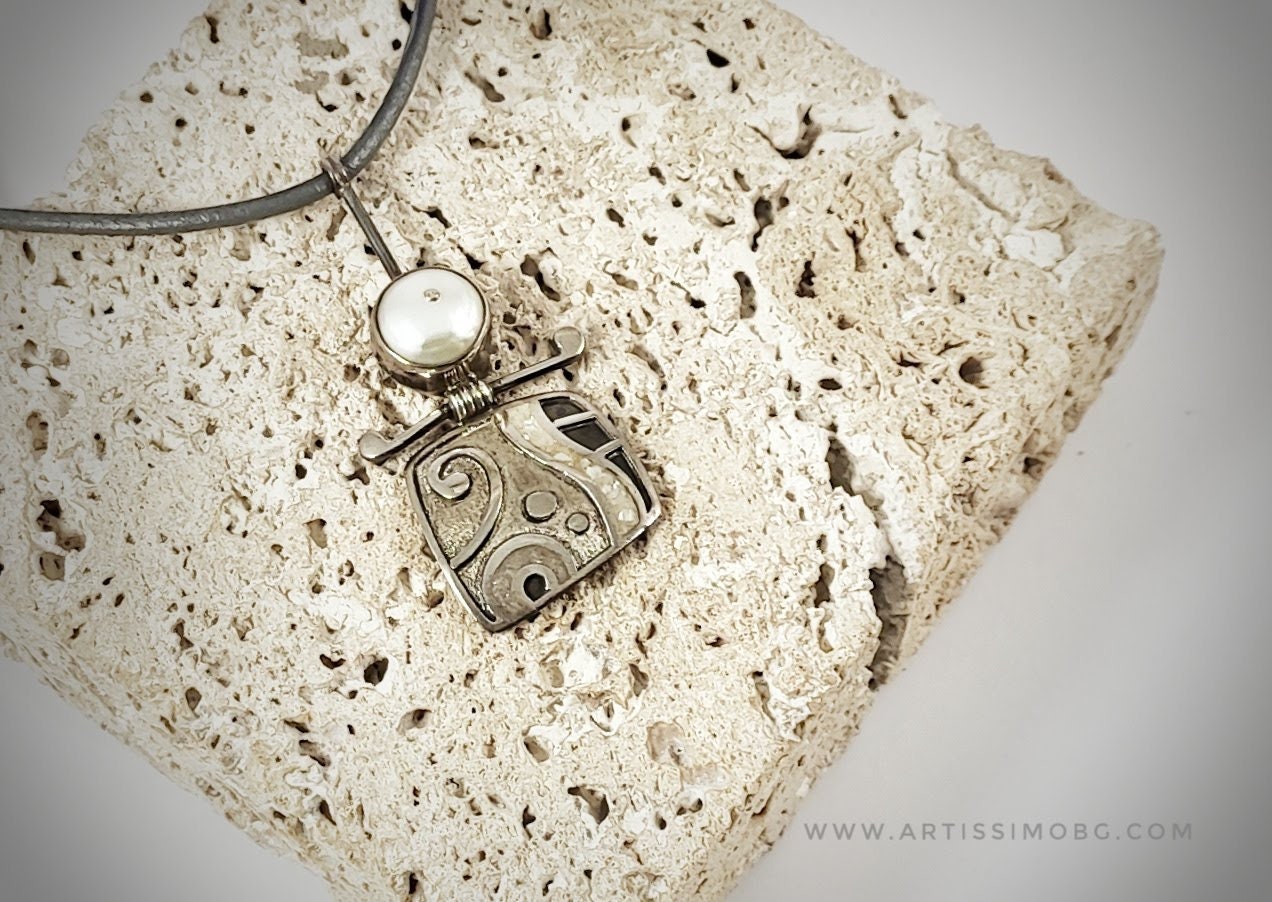 Raw Pearl Sterling Silver Enamel Necklace Pendant Gemstone | Etsy