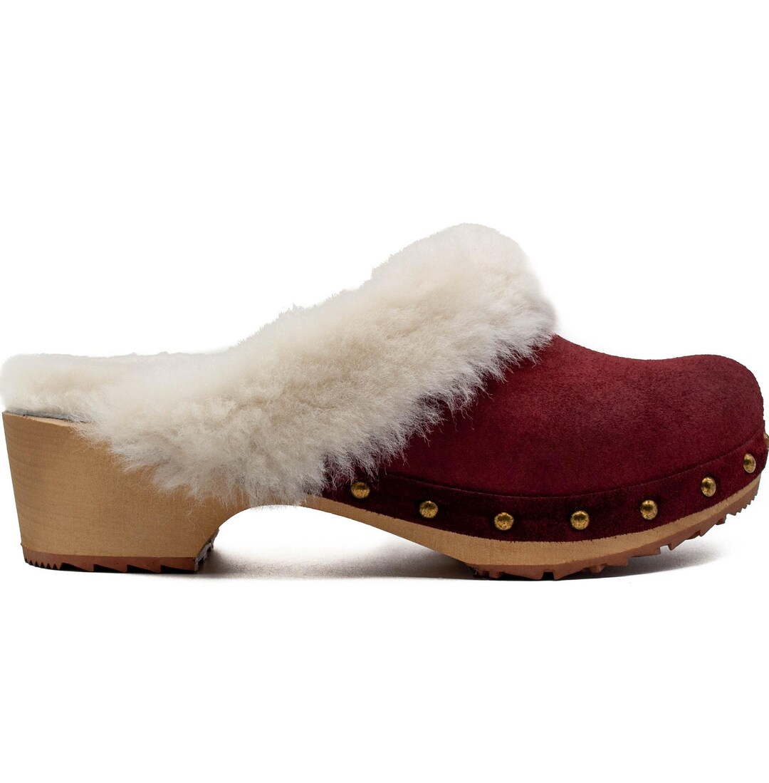 Handmade Red Sheepskin Leather Winter Clogs: Swedish Style - Etsy