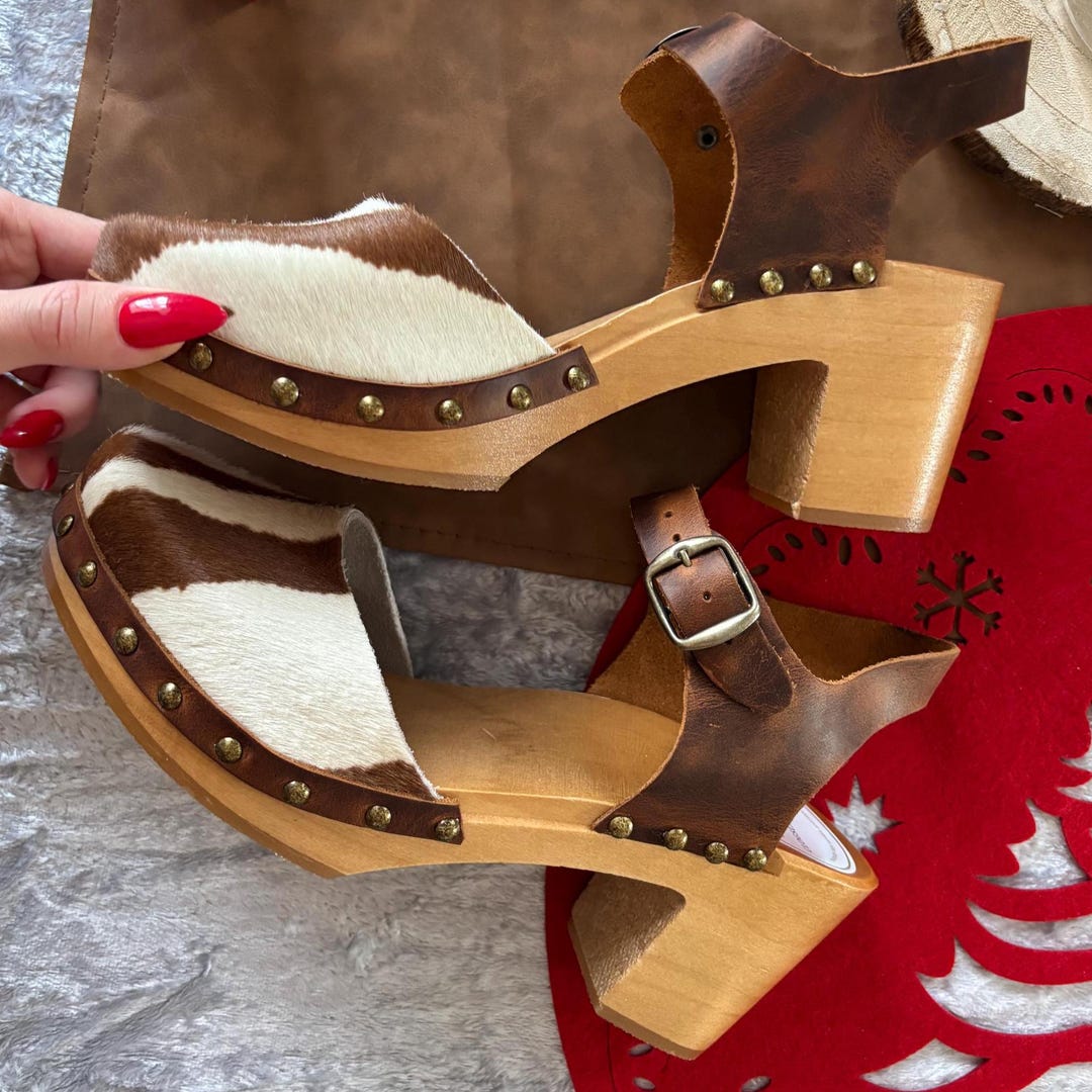 Handmade High Heel Cowhide Clogs With Crazy Horse Strap - Etsy