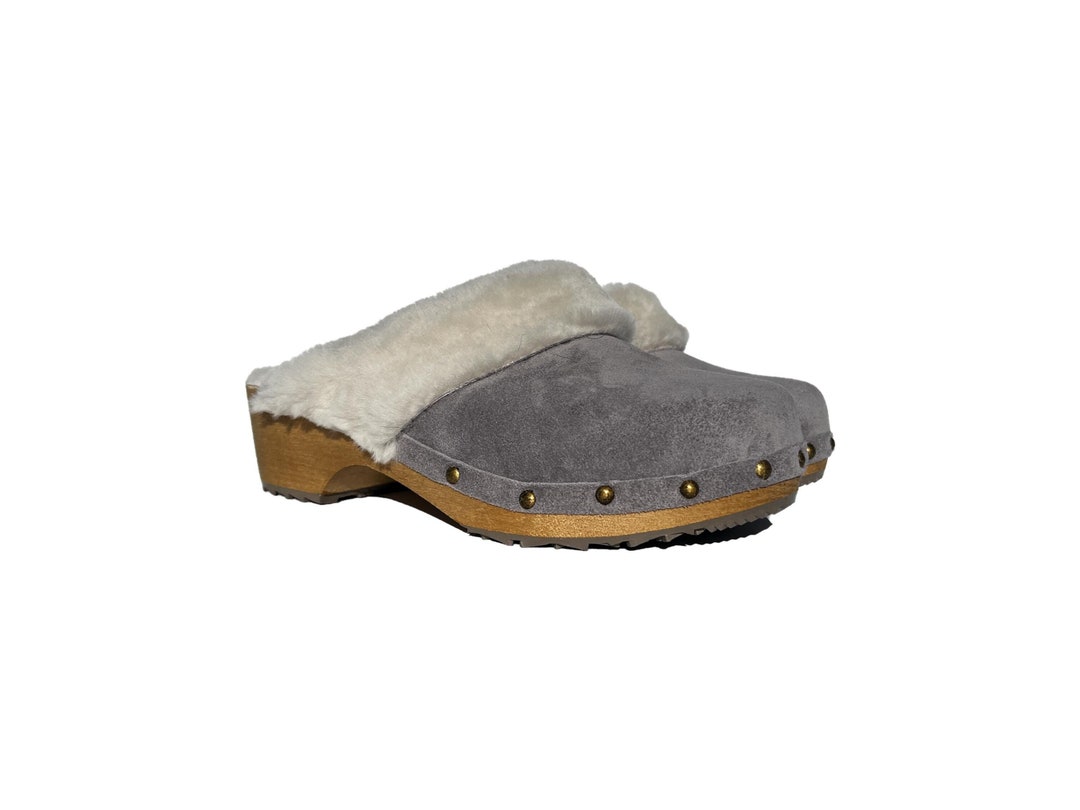 Handmade Sheepskin Leather Clogs: Winter Grey Shoes - Etsy