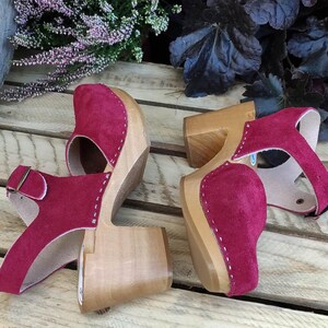 Handmade Leather Clogs Swedish Clog Sandals, Natural Leather , Woden Clog Sandals, Red Wine ...