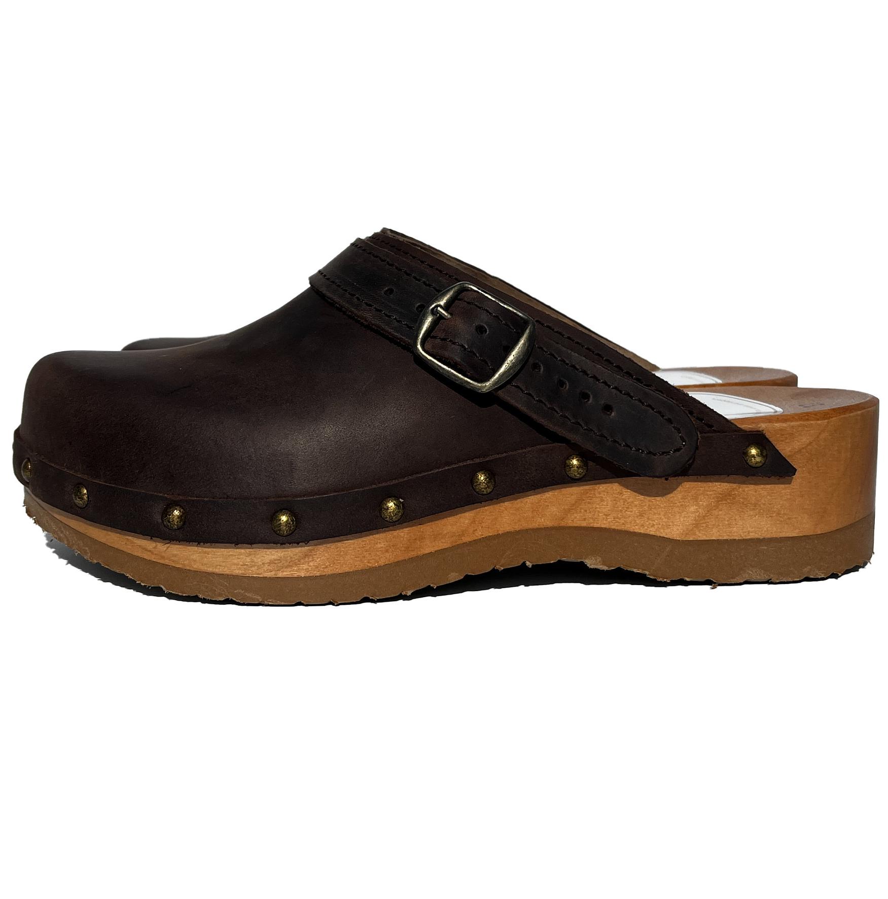 Vintage Brown Leather Clogs: Handmade Wooden Mules - Etsy
