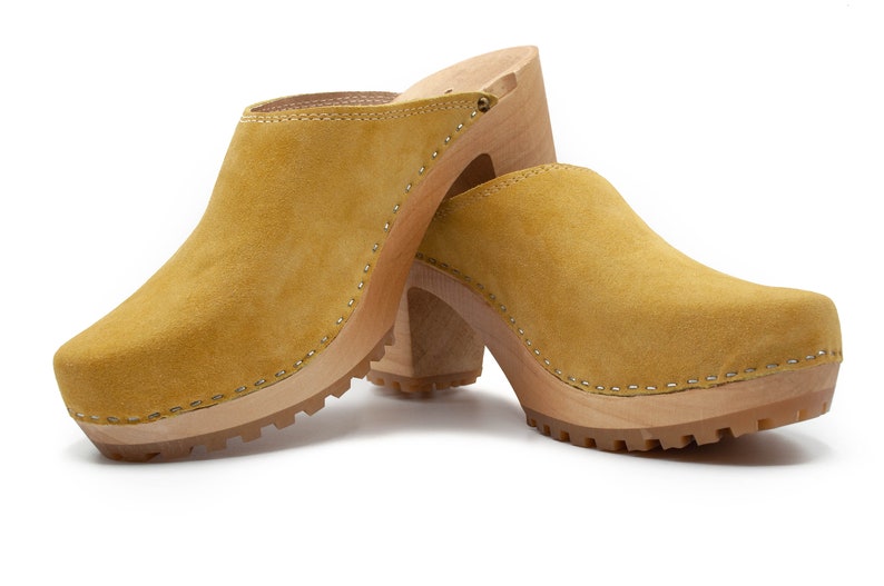Sabots suédois, cuir naturel, sabots en bois, sabots en cuir faits main ...
