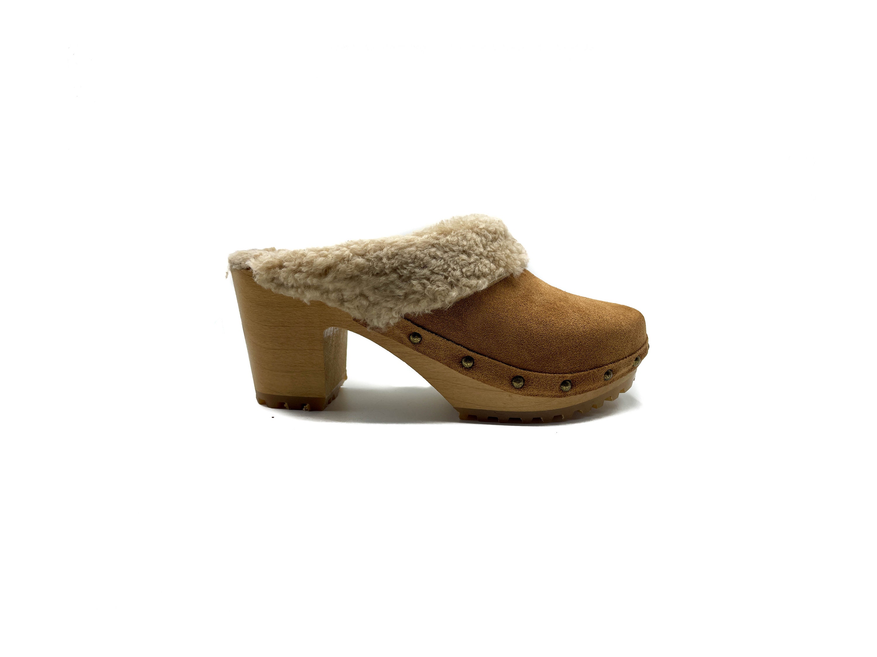 Brown Suede Heeled Clogs With Sheepskin Lining - Etsy