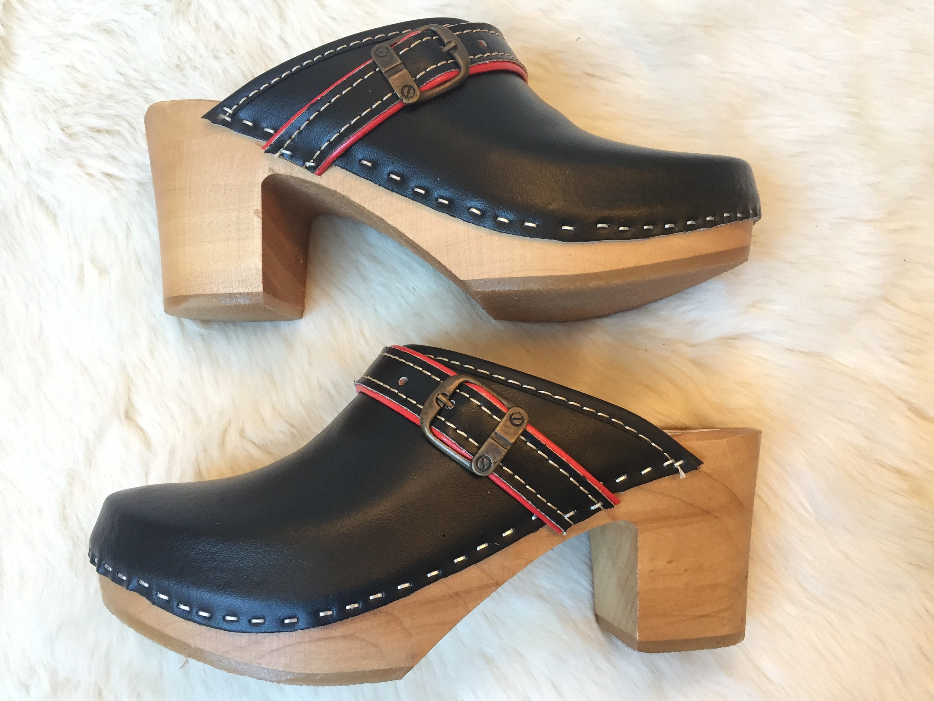 Handmade Natural Leather High Clogs Natural Wood Comfort - Etsy UK