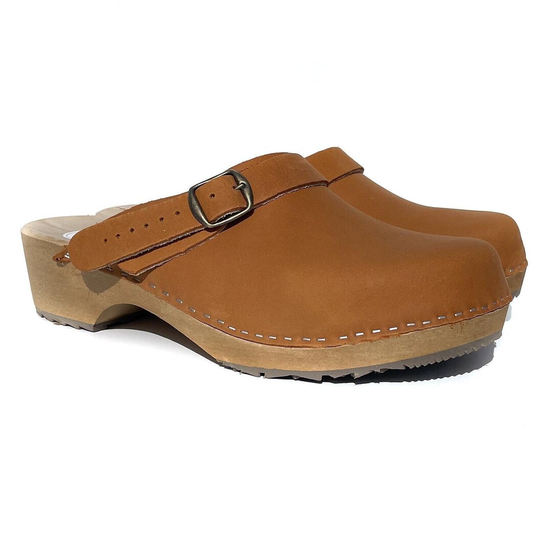 Handmade Honey Leather Clogs: Wooden Heel, Rubber Sole - Etsy
