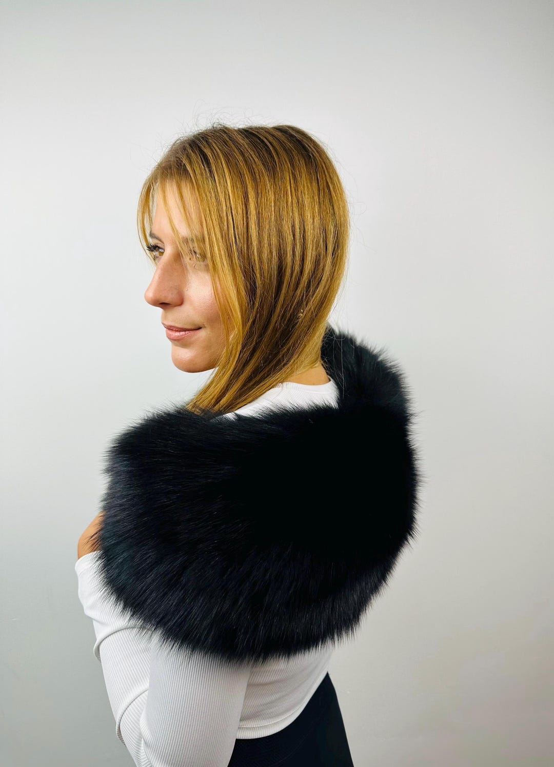 Black Fur Fox Collar, Real Fur Stole, Real Fur Collar - Etsy