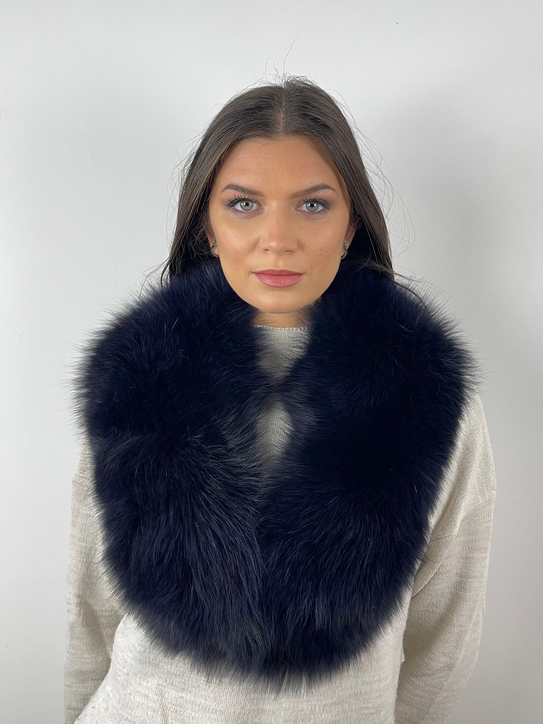 Fur Dark Blue Fox Collar, Real Fur Stole, Fox Collar, Cozy and Fluffy ...
