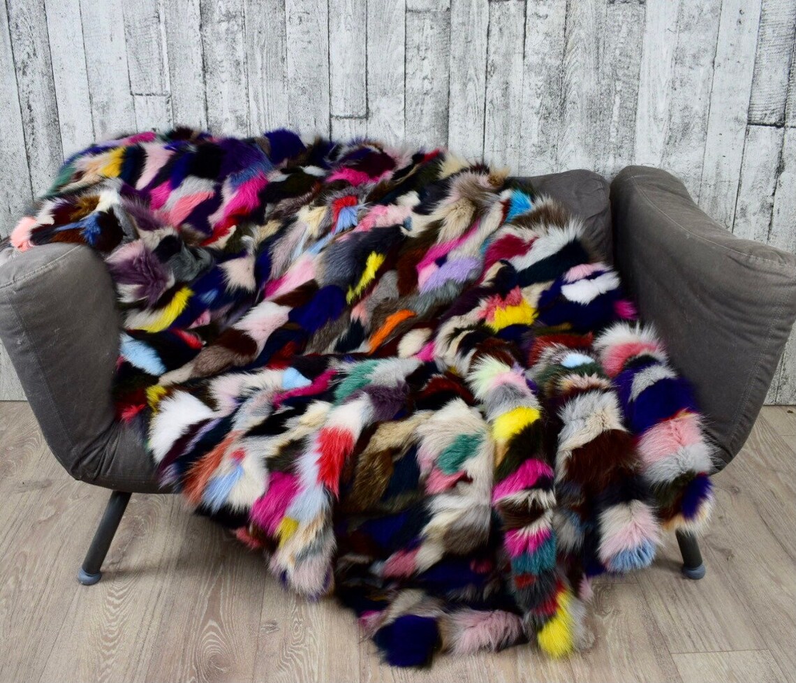 Luxury Multi Color Fox Fur Blanket Throw | Etsy