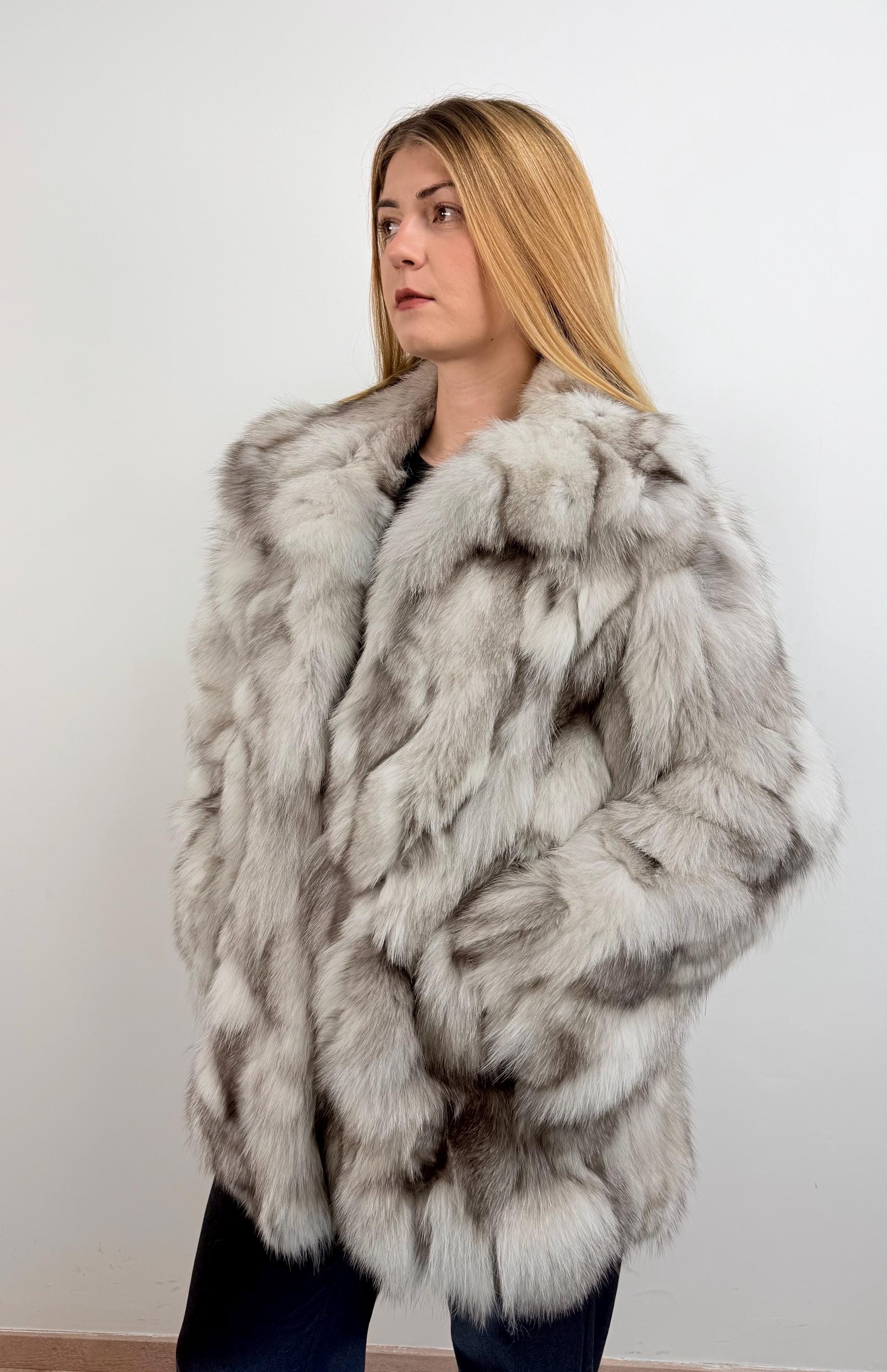 Elegant Natural Blue Fox Fur Jacket: Genuine Winter Gray Fur Coat - Etsy