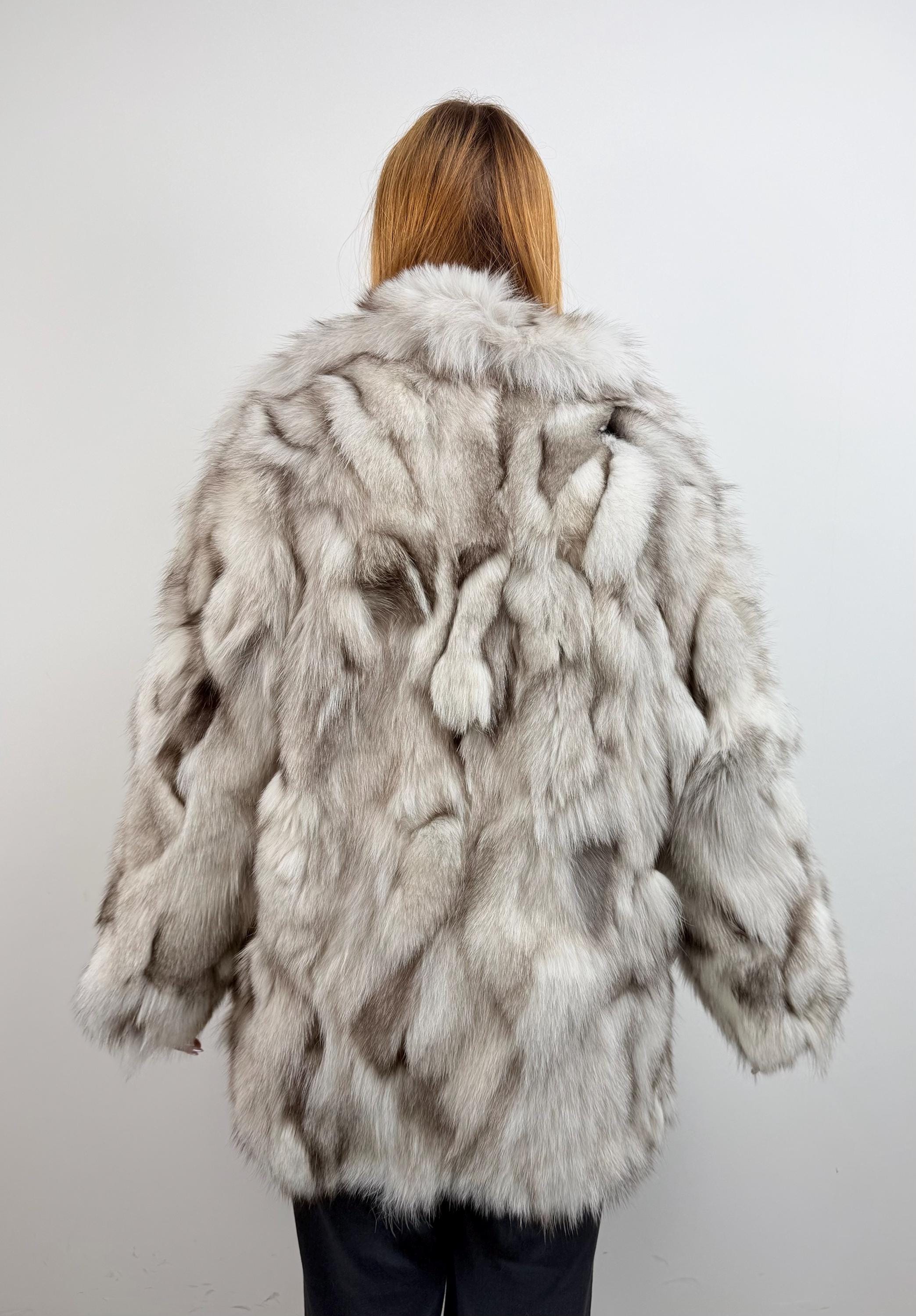 Elegant Natural Blue Fox Fur Jacket: Genuine Winter Gray Fur Coat - Etsy