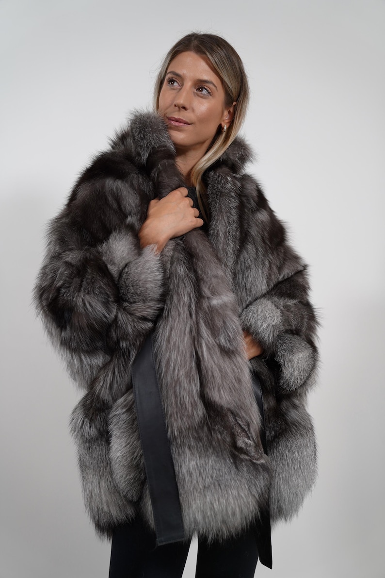 Luxury Silver Frost Fox Fur Cape: Real Fur Jacket Poncho With Belt - Etsy