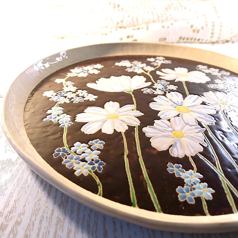 Handmade Plate With Flower Motifs, Floral Pottery, Unique Dinnerware ...