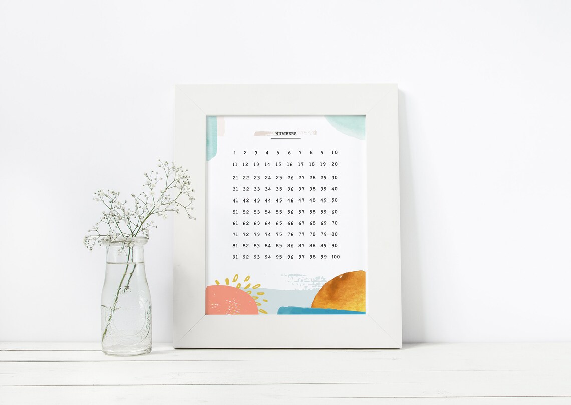 Number Chart Digital Download Instant Printable Artwork Number Chart 1 ...
