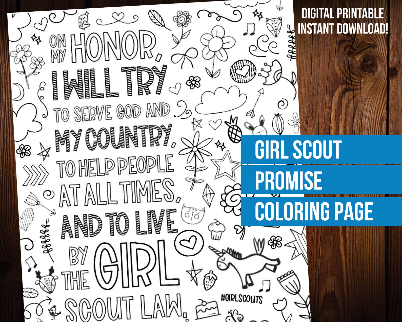 Girl Scout Promise Coloring Page - Etsy Finland
