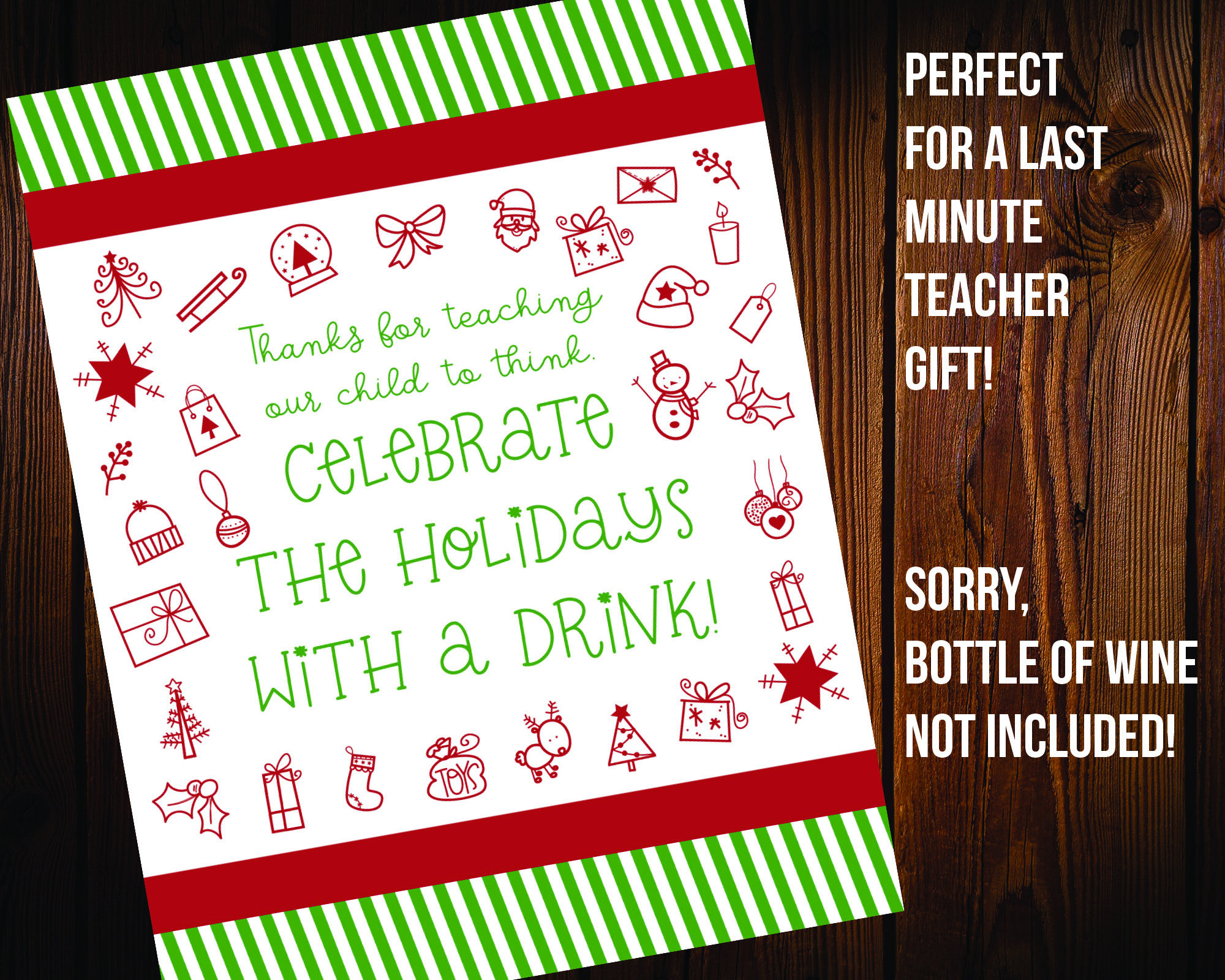 Teacher Christmas Gift Printable Wine Label - Etsy