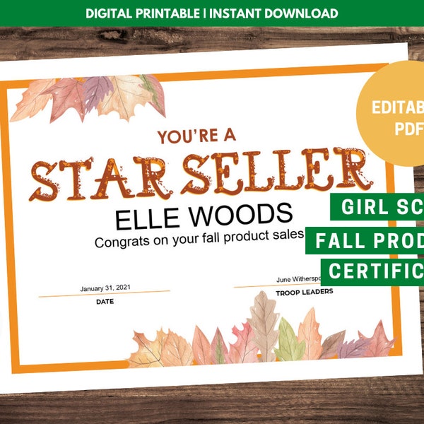 Girl Scout Fall Product Sales Certificate - Etsy
