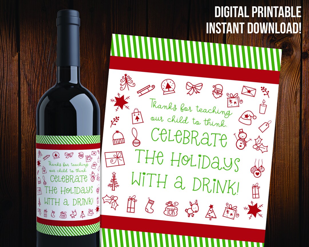 Teacher Christmas Gift Printable Wine Label - Etsy