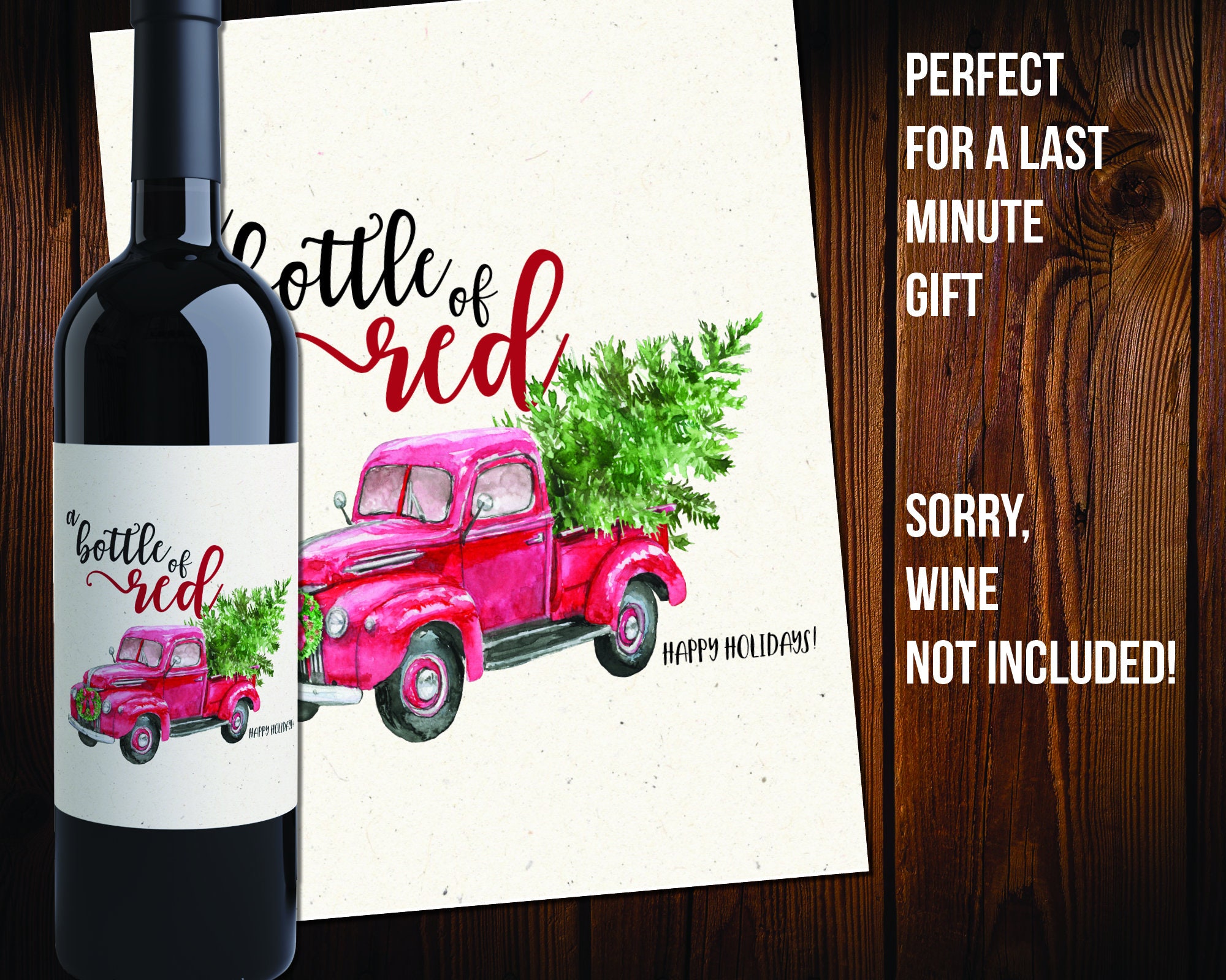 Red Christmas Truck Printable Wine Label - Etsy