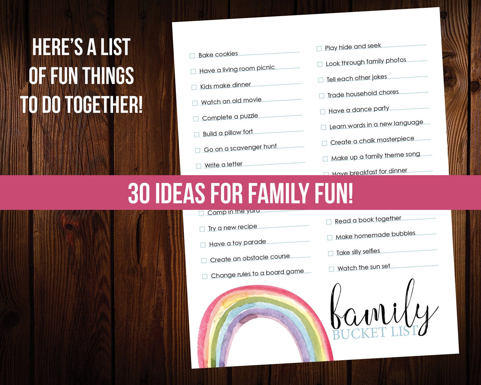 Family Fun Bucket List - Editable PDF Printable - Etsy