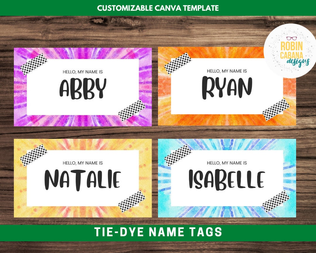 Girl Scout Tie Dye Name Tags - Canva Template - Etsy