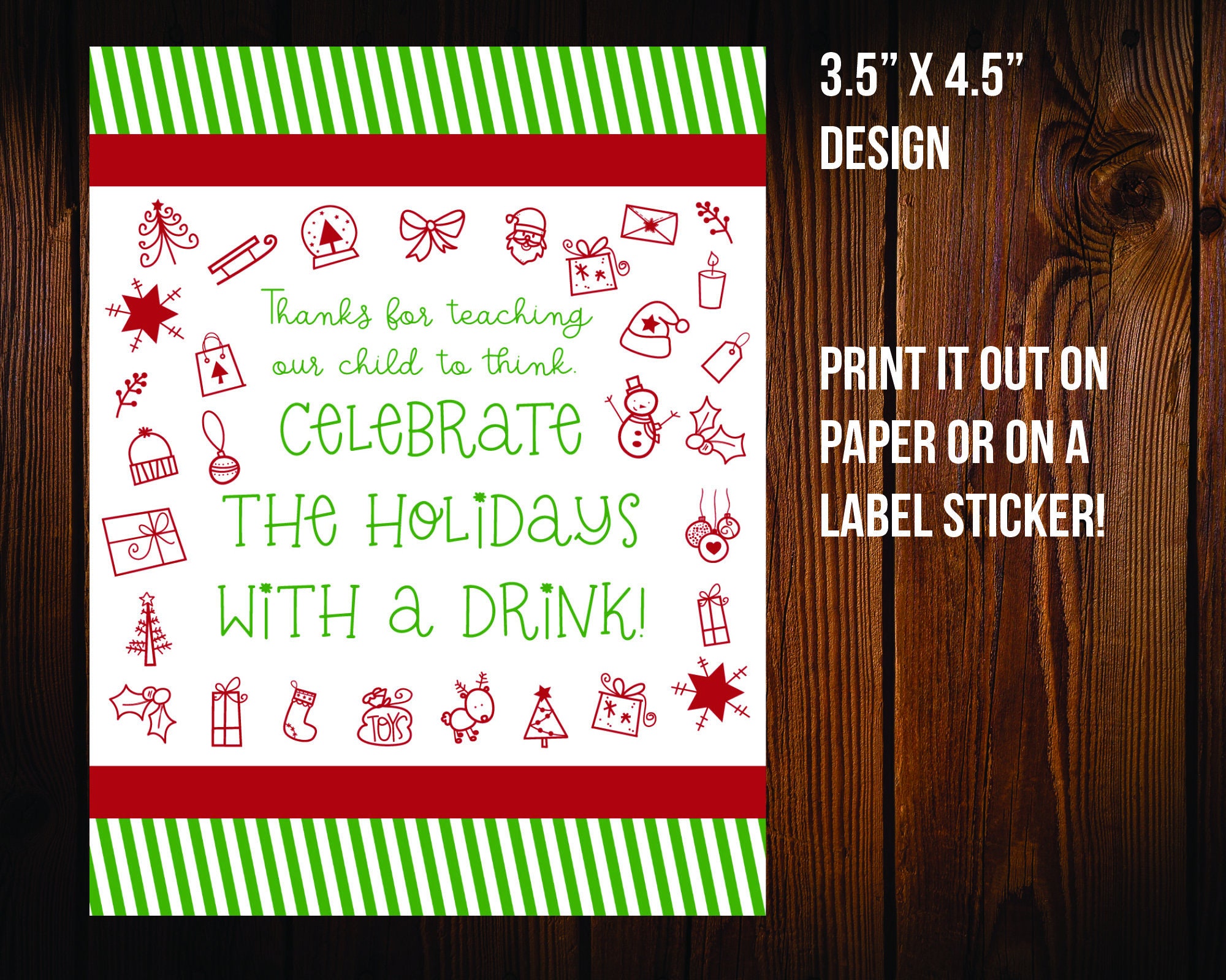 Teacher Christmas Gift Printable Wine Label - Etsy