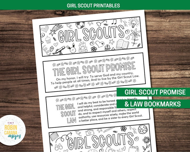 Girl Scout Promise & Law Coloring Bookmarks Printable - Etsy
