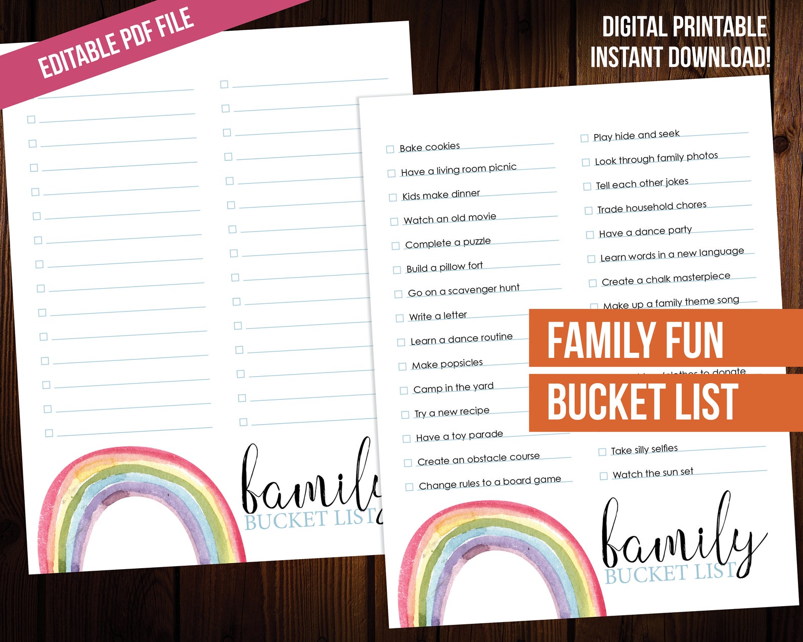 Family Fun Bucket List - Editable PDF Printable - Etsy