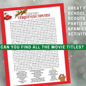 Christmas Movie Word Search Printable Game - Etsy