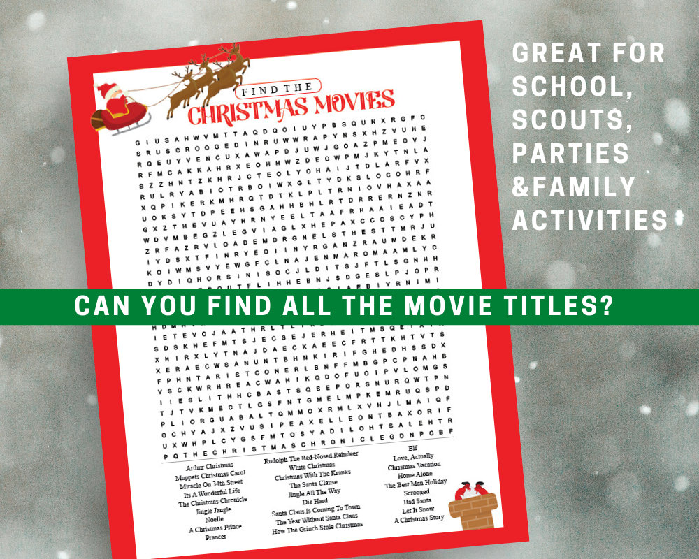 Christmas Movie Word Search Printable Game - Etsy