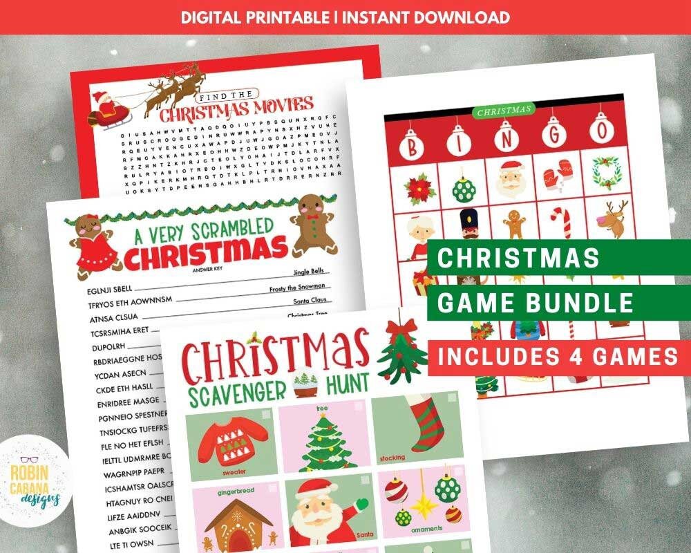 Christmas Games 4 Game Printable Bundle | Etsy