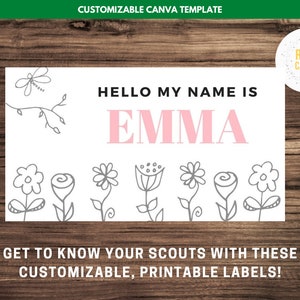 Girl Scout Coloring Name Tags - Canva Template - Etsy