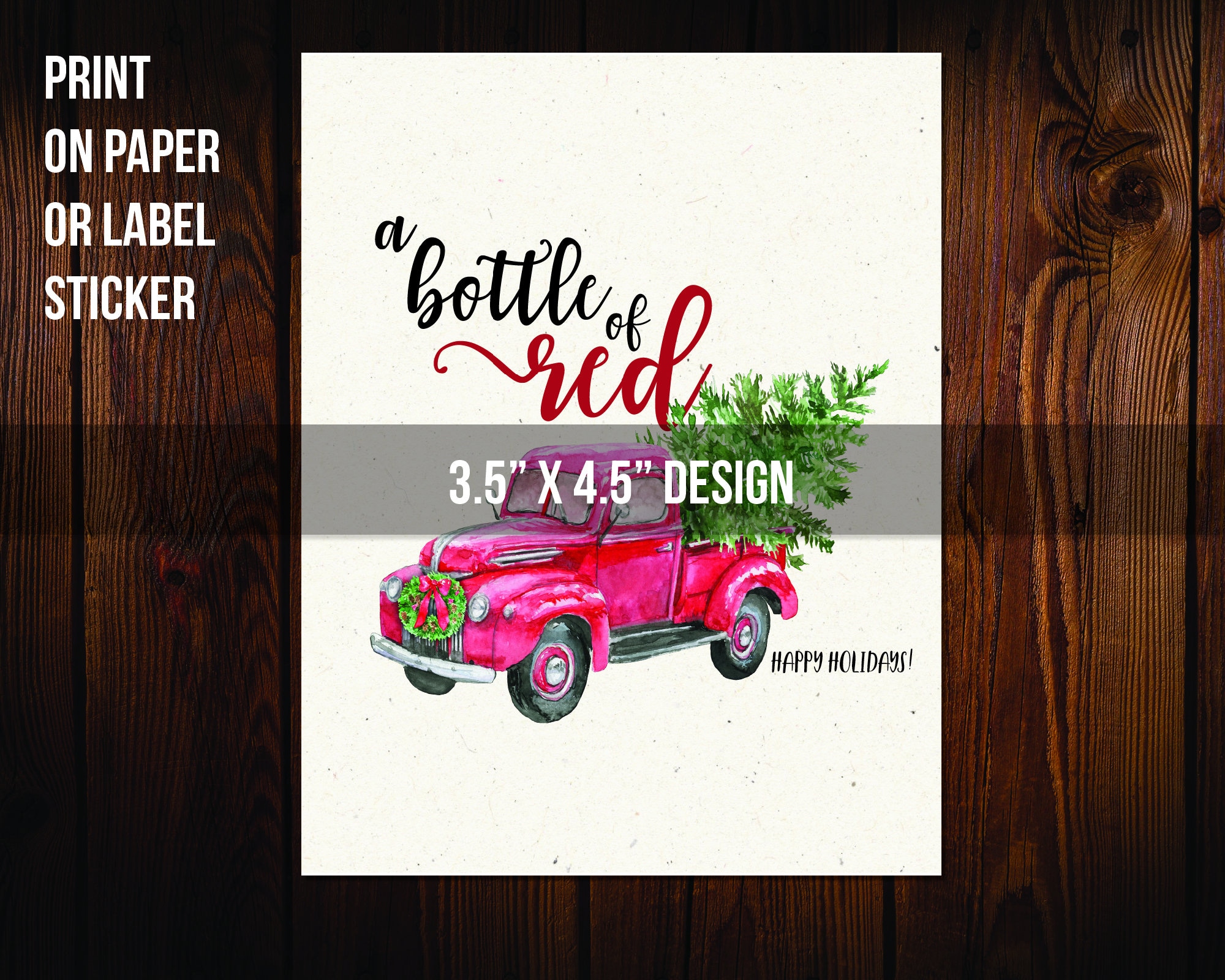 Red Christmas Truck Printable Wine Label - Etsy