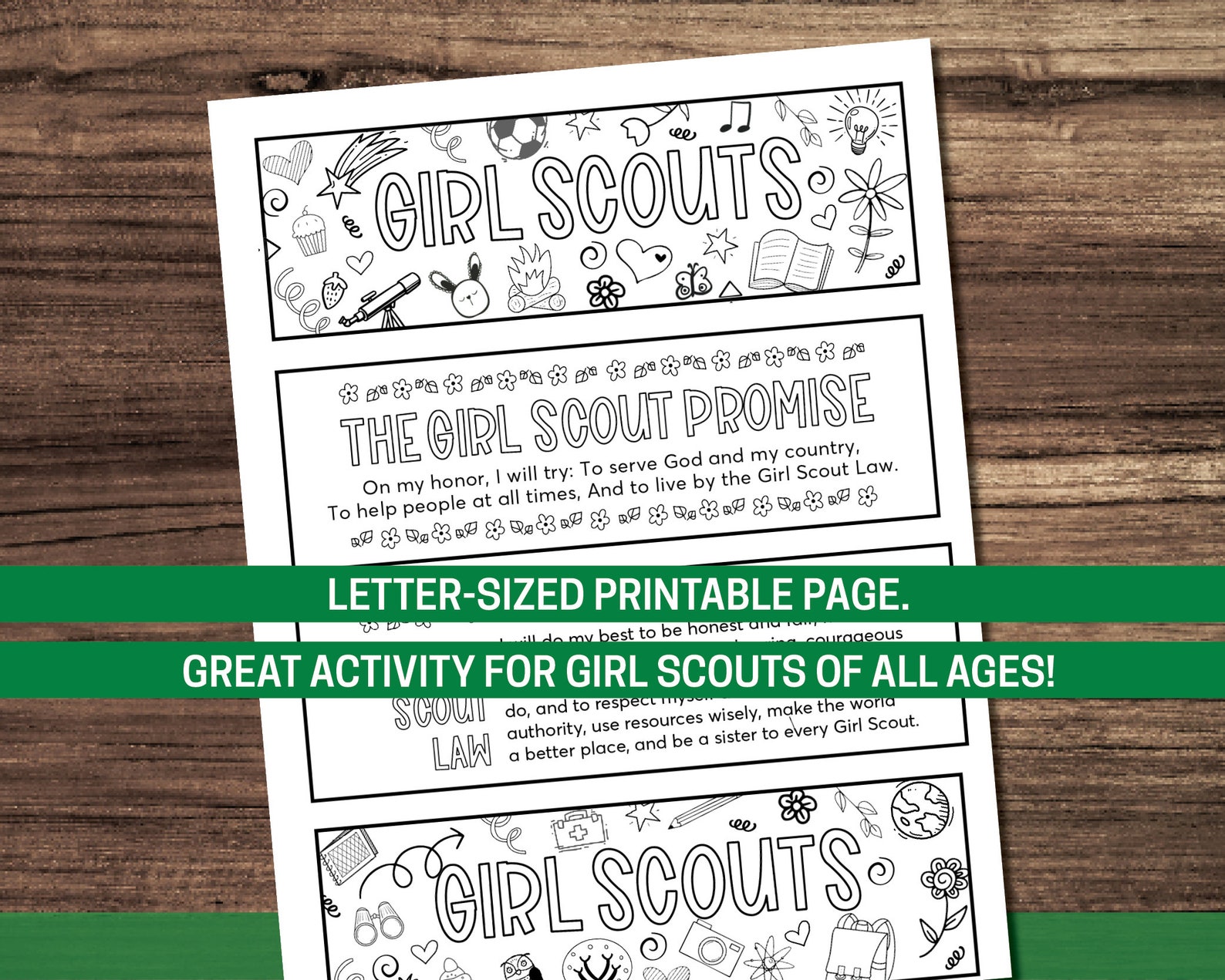 Girl Scout Promise & Law Coloring Bookmarks Printable - Etsy
