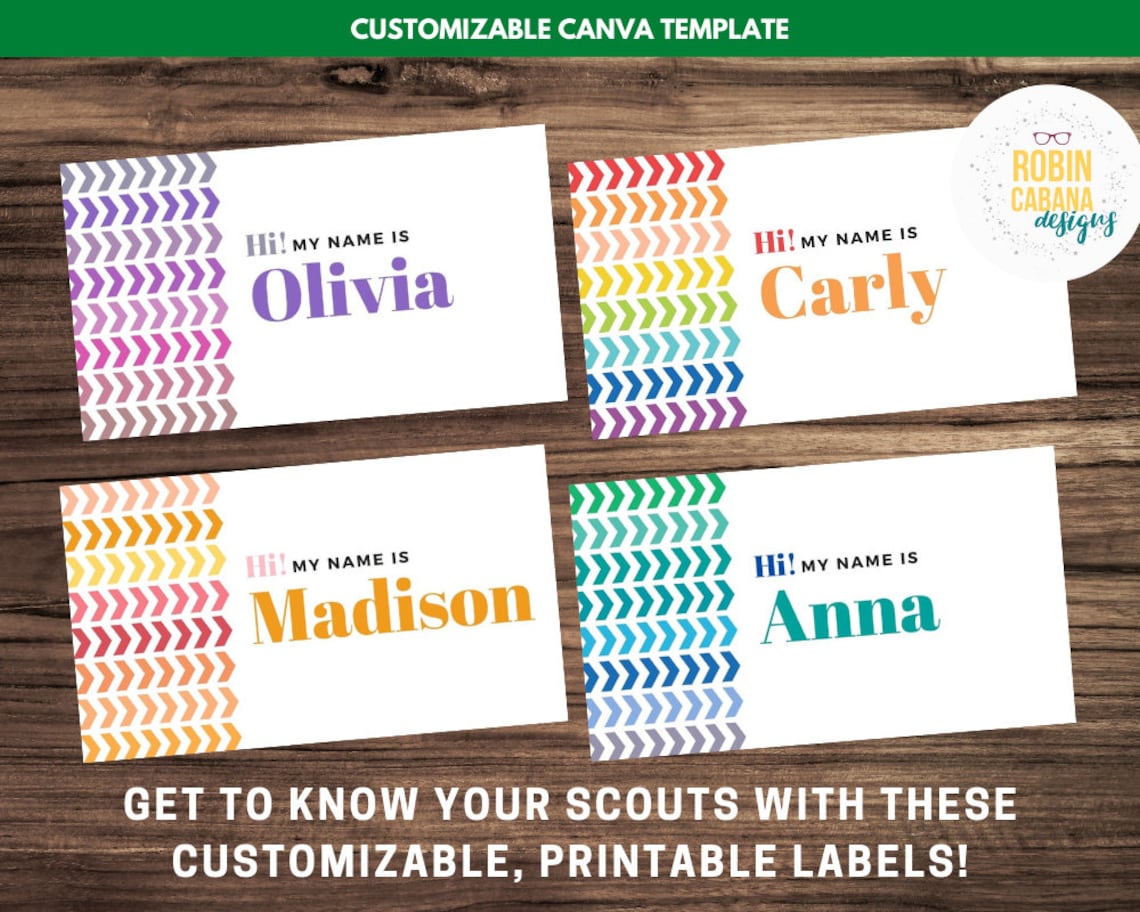 Girl Scout Rainbow Name Tags - Canva Template - Etsy