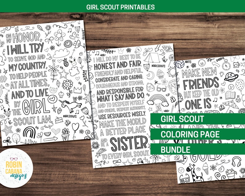 Girl Scout Coloring Page Bundle - Etsy