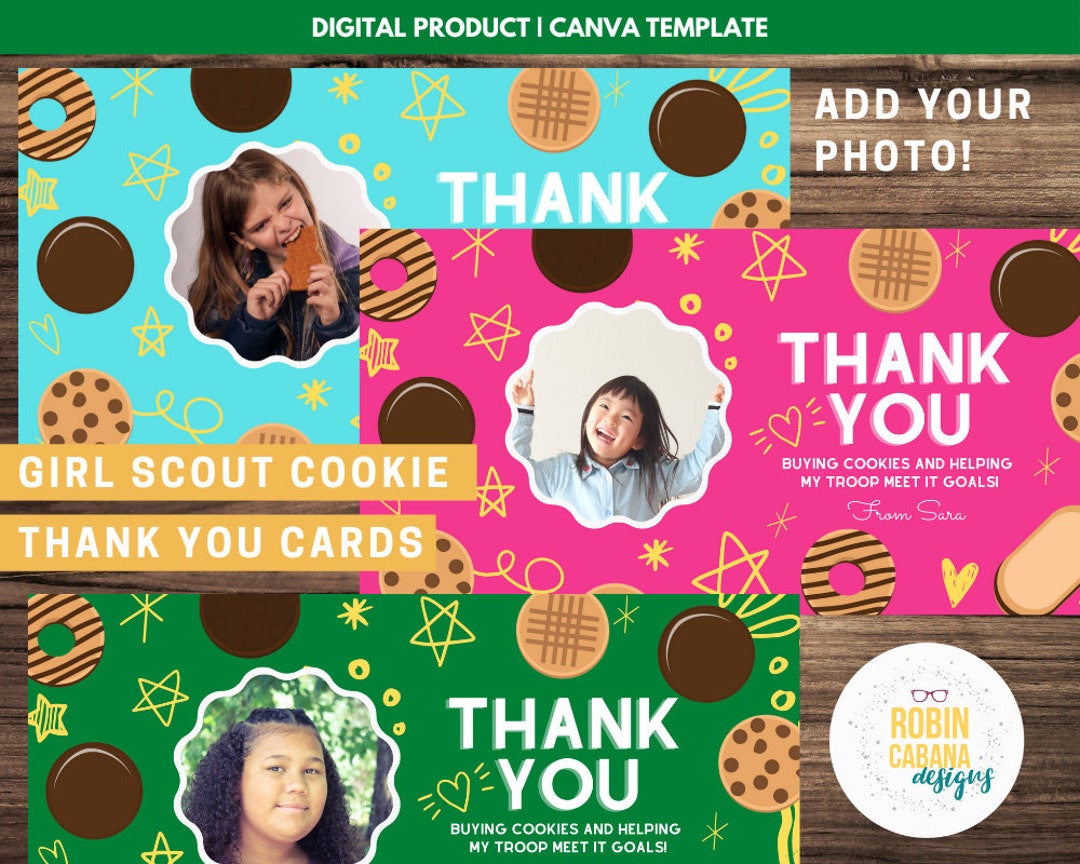 Girl Scout Cookie Thank You Card Customizable Canva Template Etsy