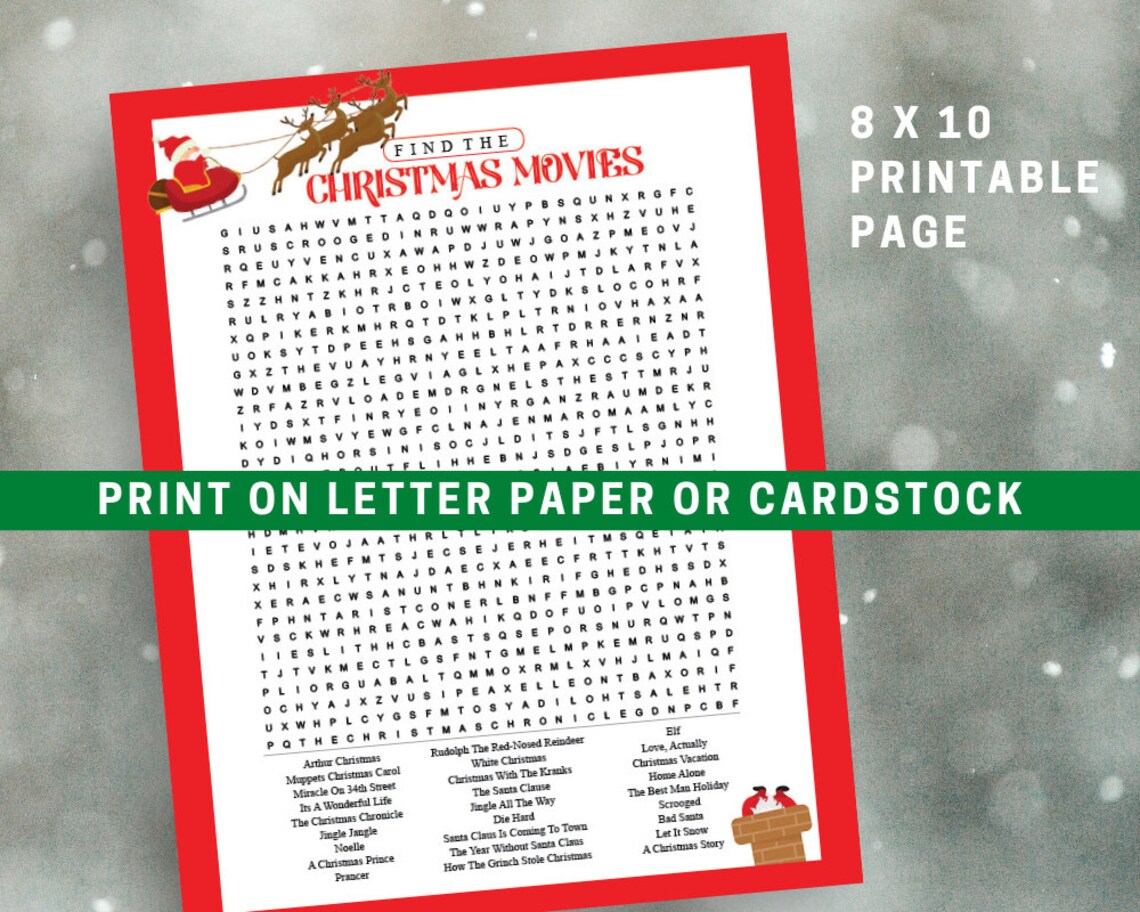 Christmas Movie Word Search Printable Game - Etsy