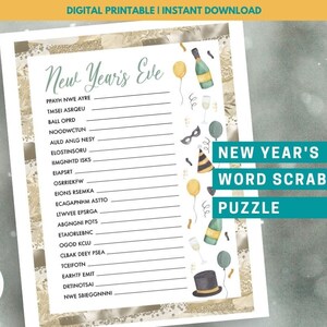 New Year's Eve Word Scramble Printable Game - Etsy