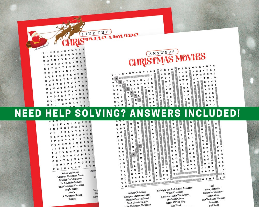 Christmas Movie Word Search Printable Game - Etsy