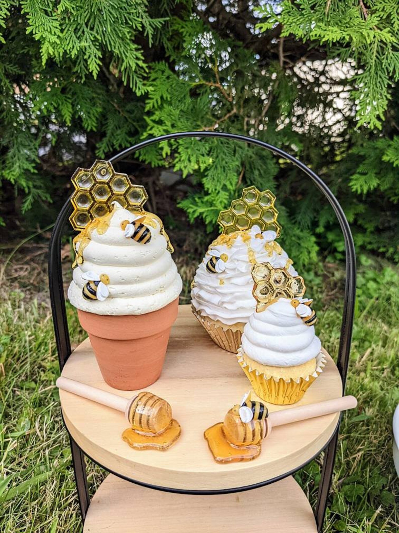Fake Bumble Bee Ice Cream Cupcake, Bee Decor, Bee Cupcake, Honey Comb ...