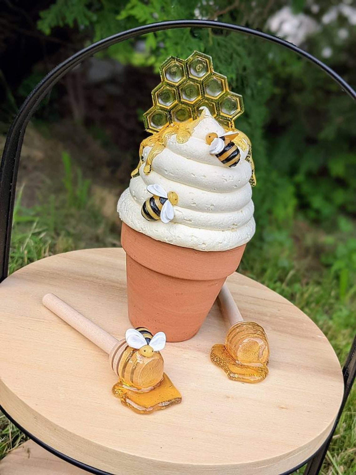 Fake Bumble Bee Ice Cream Cupcake, Bee Decor, Bee Cupcake, Honey Comb ...