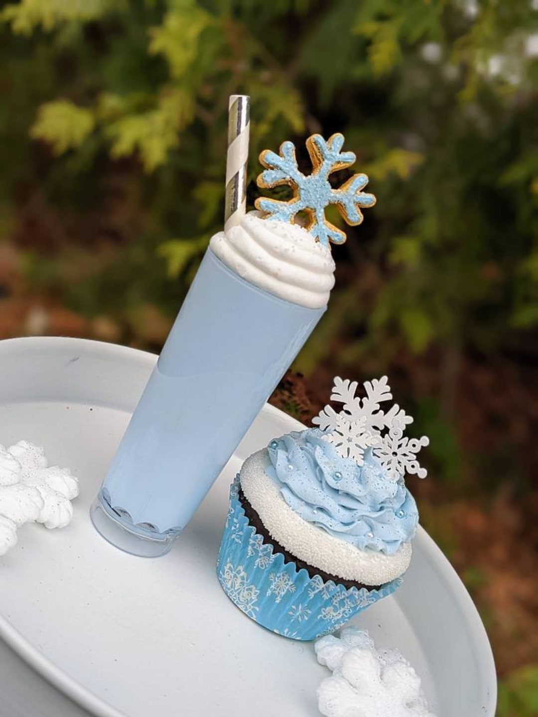 Faux Snowflake Cupcake and Milkshake, Christmas Tiered Tray Decor - Etsy