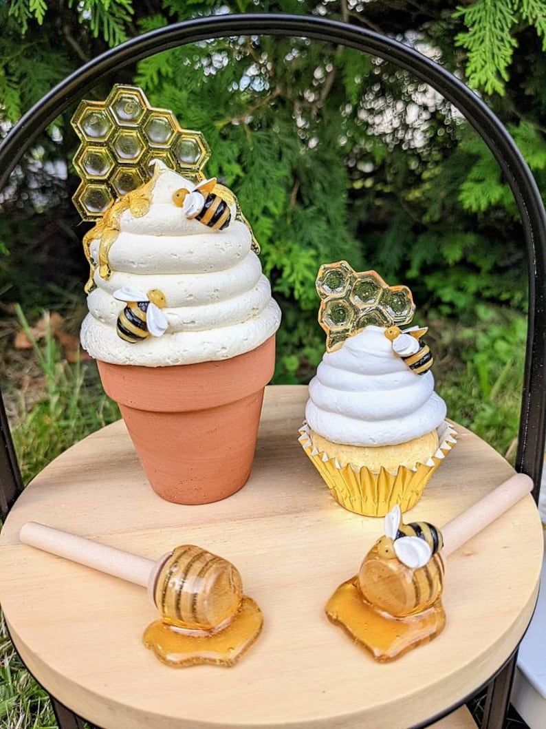 Fake Bumble Bee Ice Cream Cupcake, Bee Decor, Bee Cupcake, Honey Comb ...