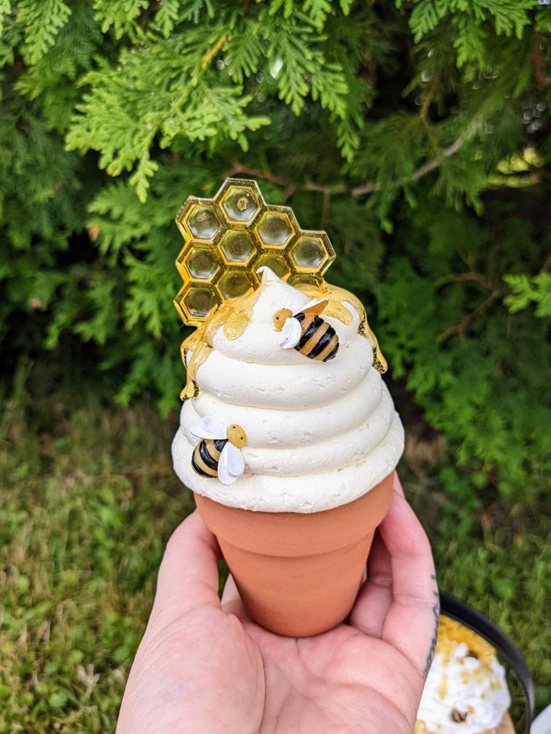 Fake Bumble Bee Ice Cream Cupcake, Bee Decor, Bee Cupcake, Honey Comb ...