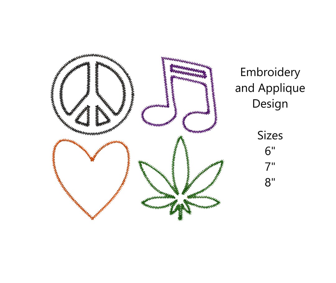 Marijuana Leaf. Love. Music. Peace. Machine Embroidery. Weed Embroidery ...