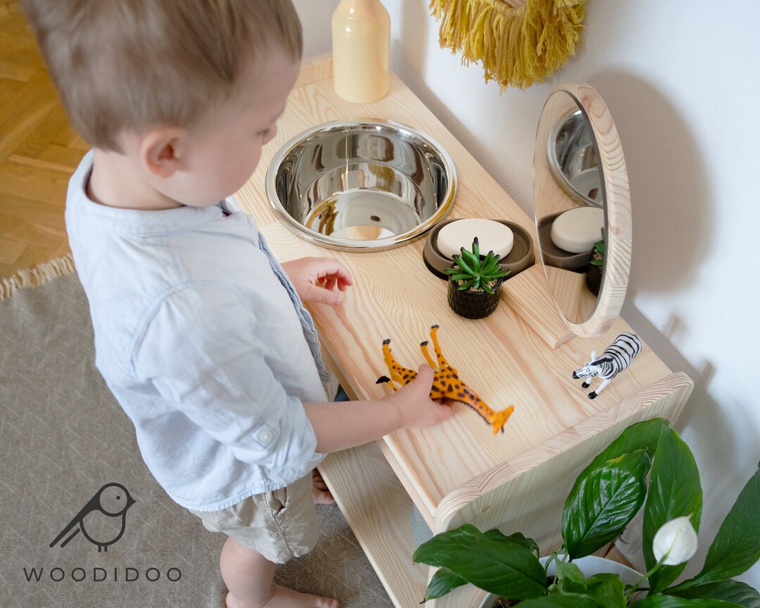 Narrow Kids Sink & Washbasin – Montessori Wooden Bathroom Station ...