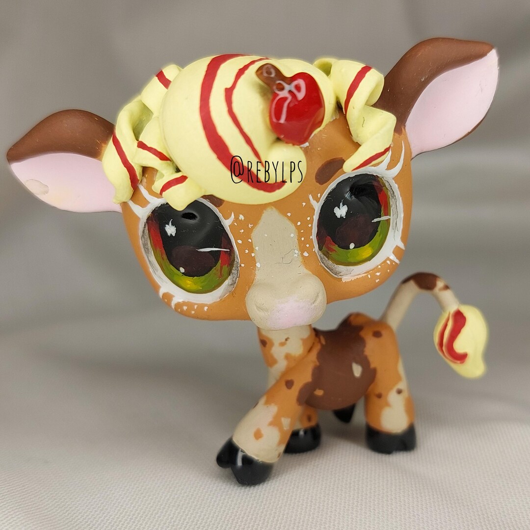 Littlest Pet Shop OOAK Custom Cow With Curly Blonde Hair and Red ...