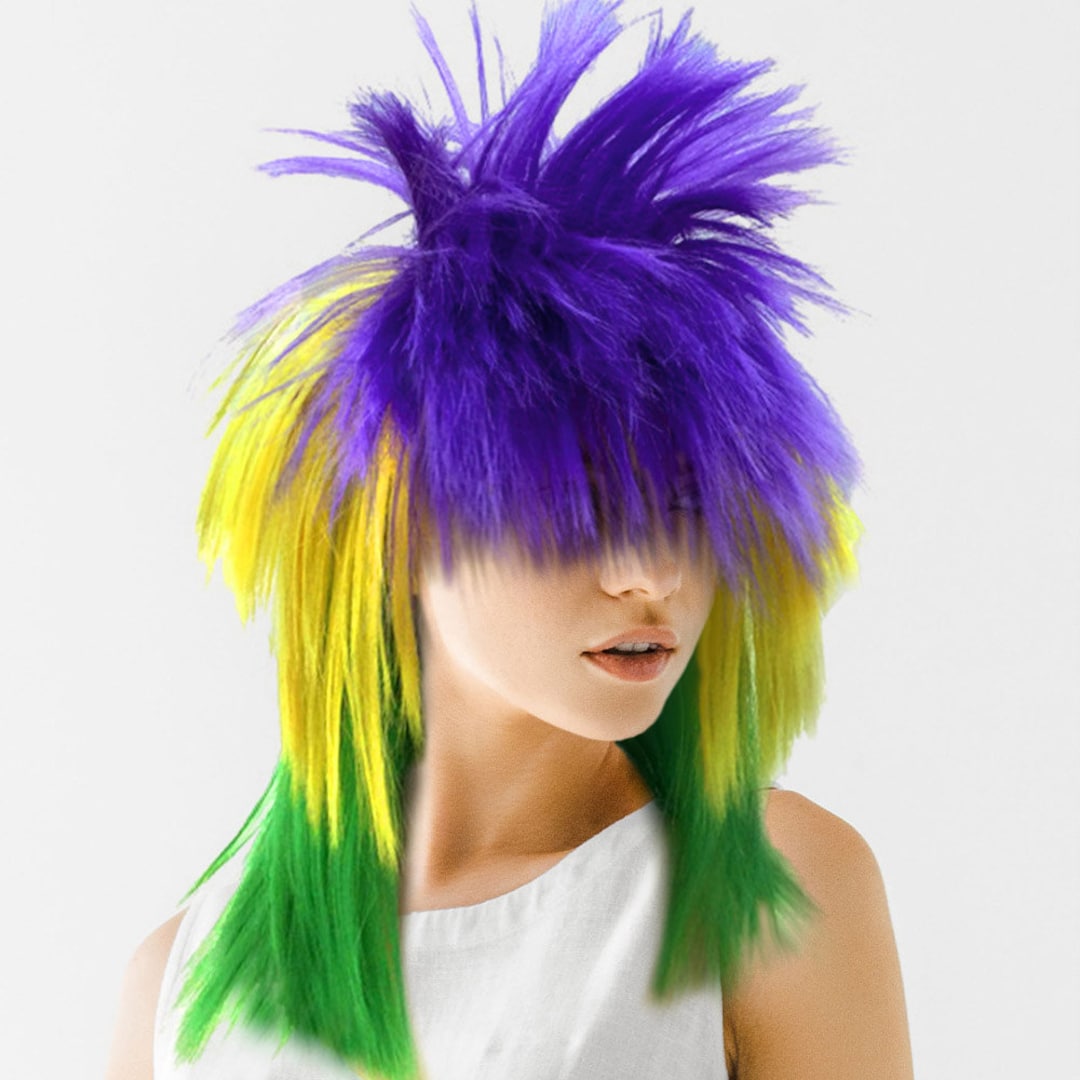 Mardi Gras Wig Women's Mardi Gras Punk Wig Mardi Gras Tri-color Wig ...