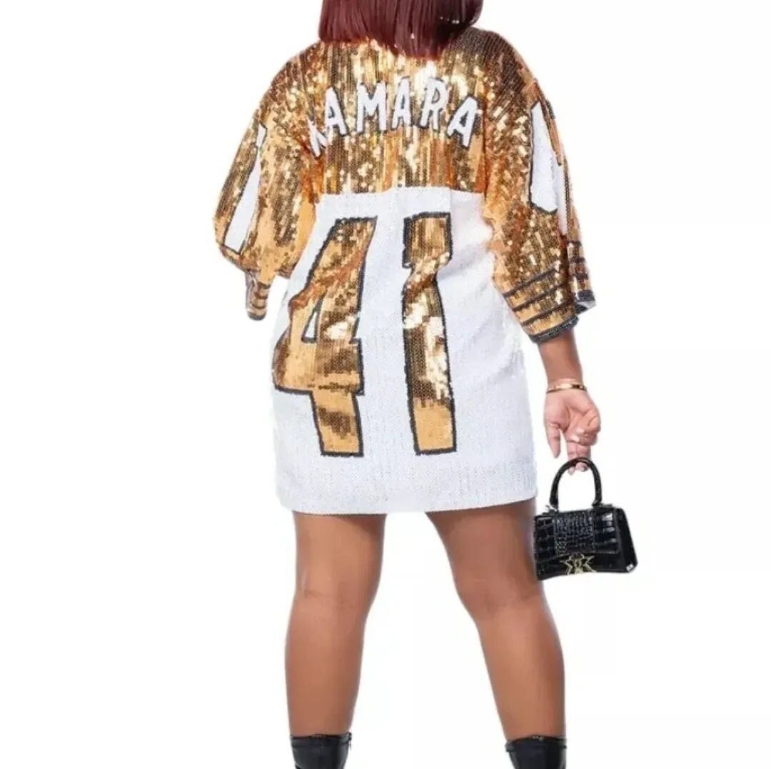 New Orleans Saints White Kamara Sequin Party Dress White Sequin Party ...